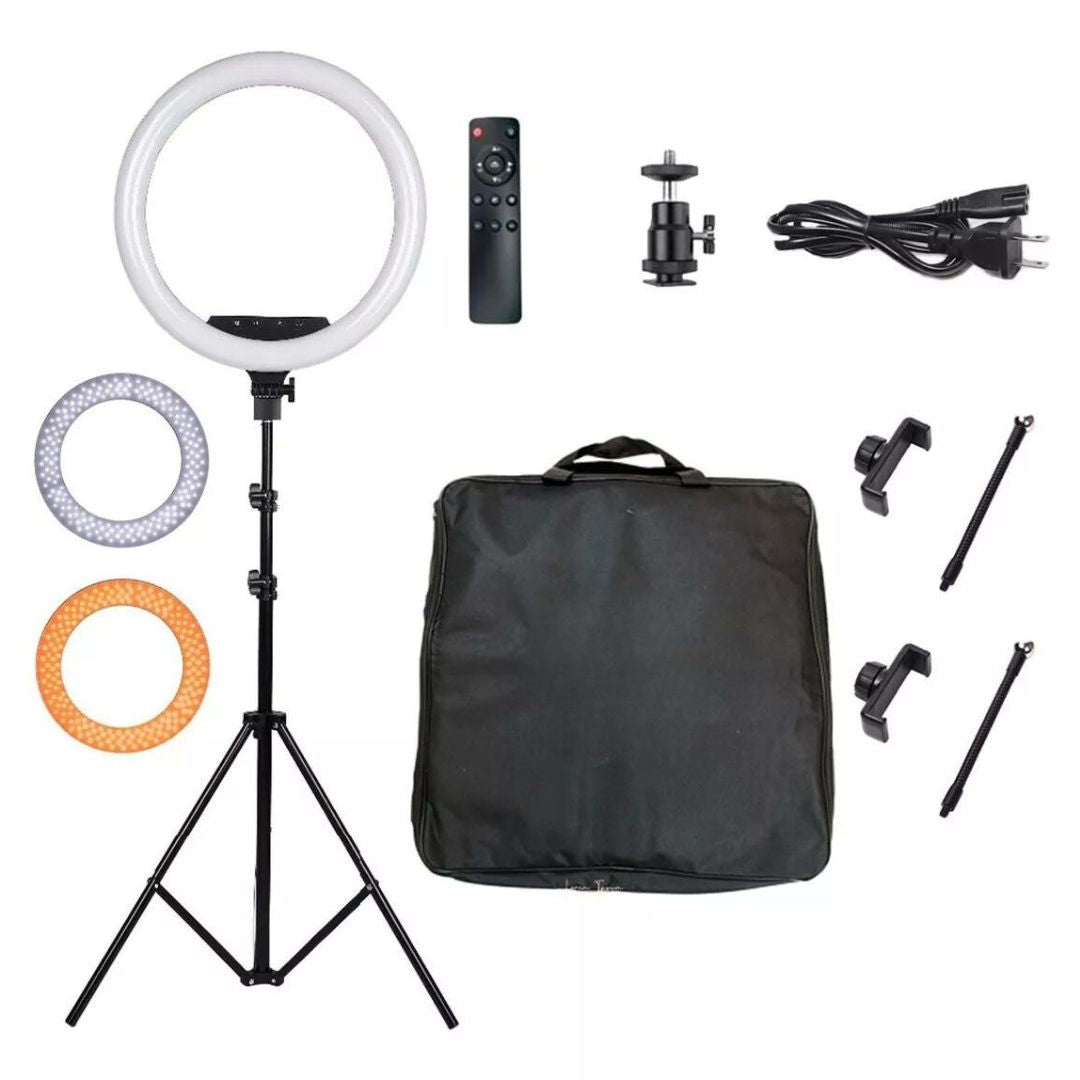 Aro Luz Triple Profesional Luz Led Blanca Cálida 18 Pulgadas Color de ...